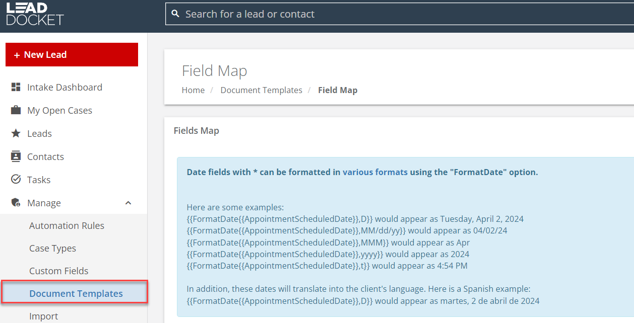 Language Other Than English Selected – Docket Launch