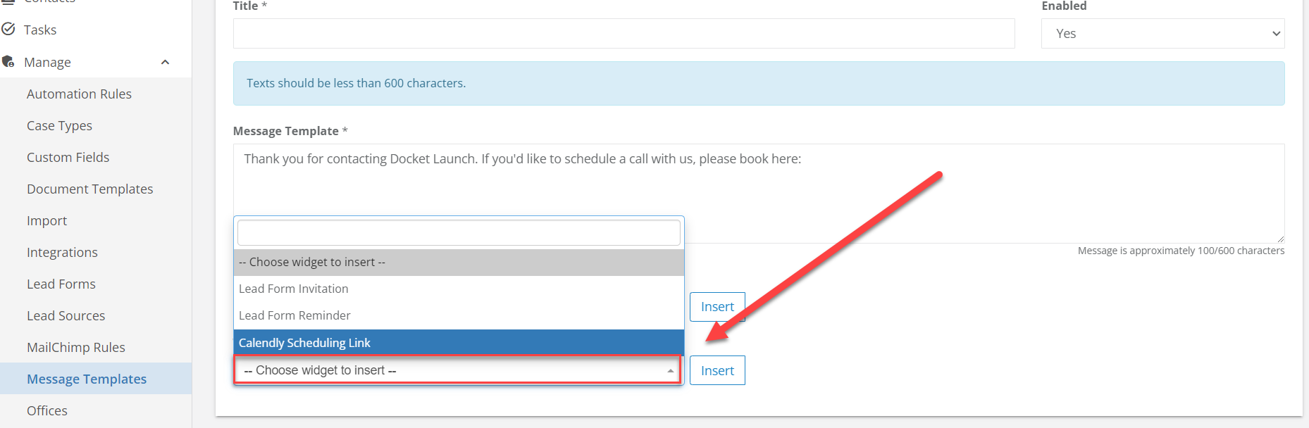 Adding the Calendly Scheduling Link to Message Templates – Docket Launch