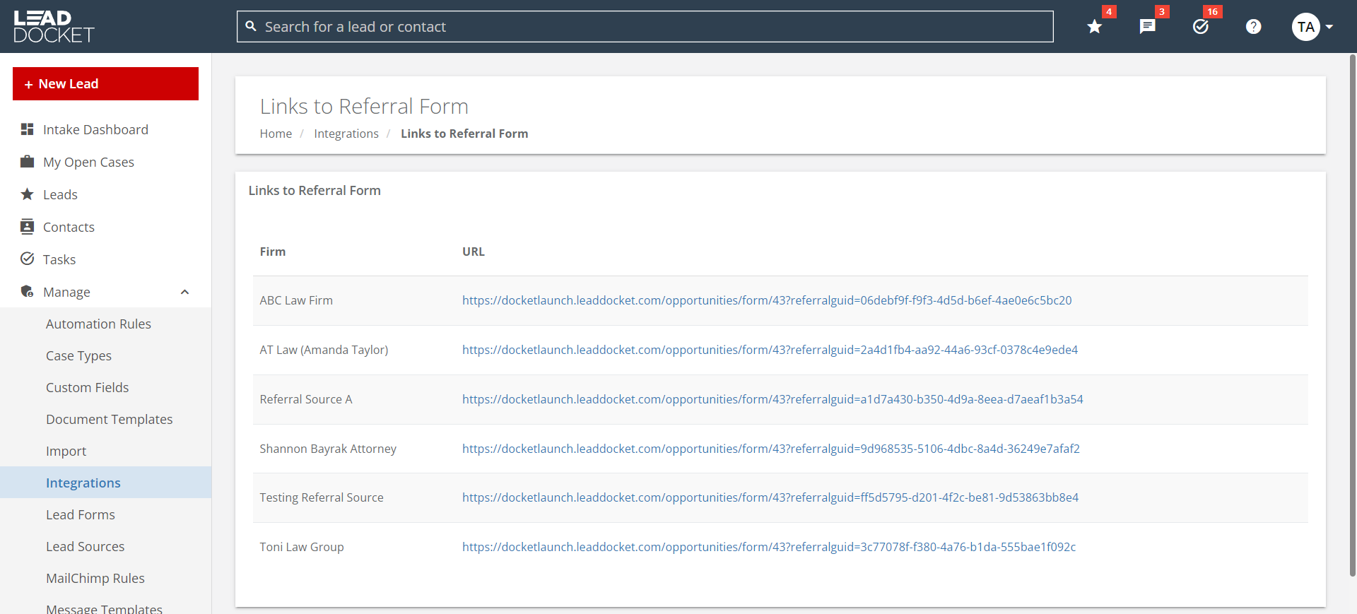 Lead Docket to Lead Docket Integration (Referral Sources) – Docket Launch