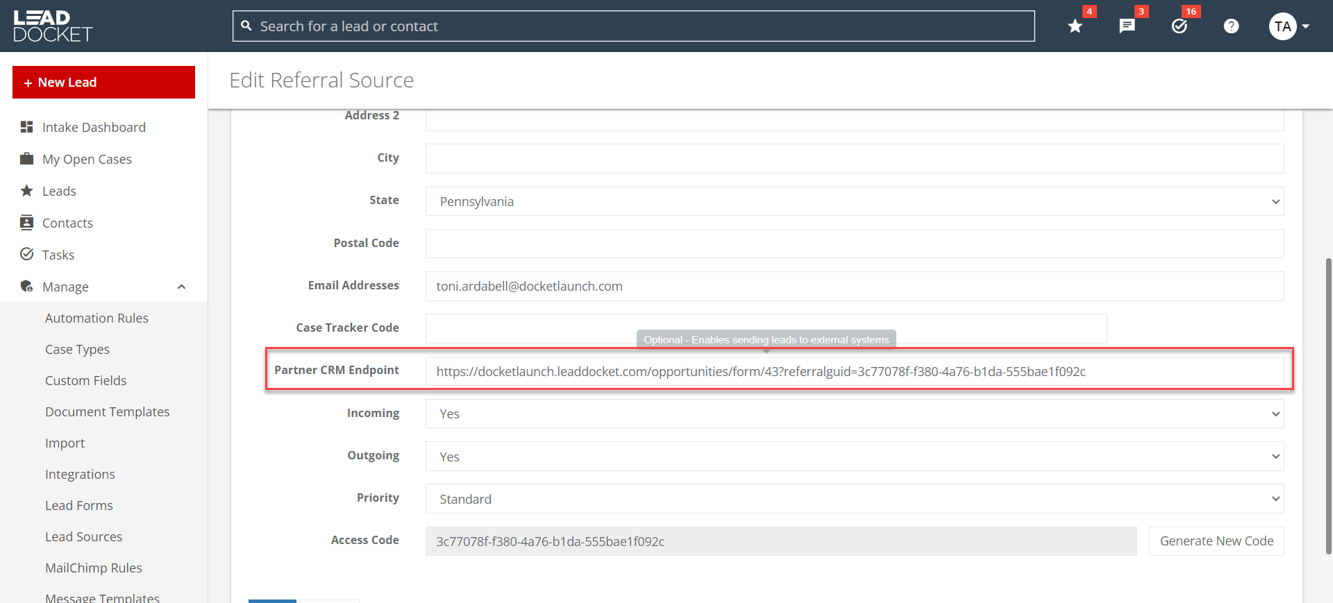 Lead Docket to Lead Docket Integration (Referral Sources) – Docket Launch