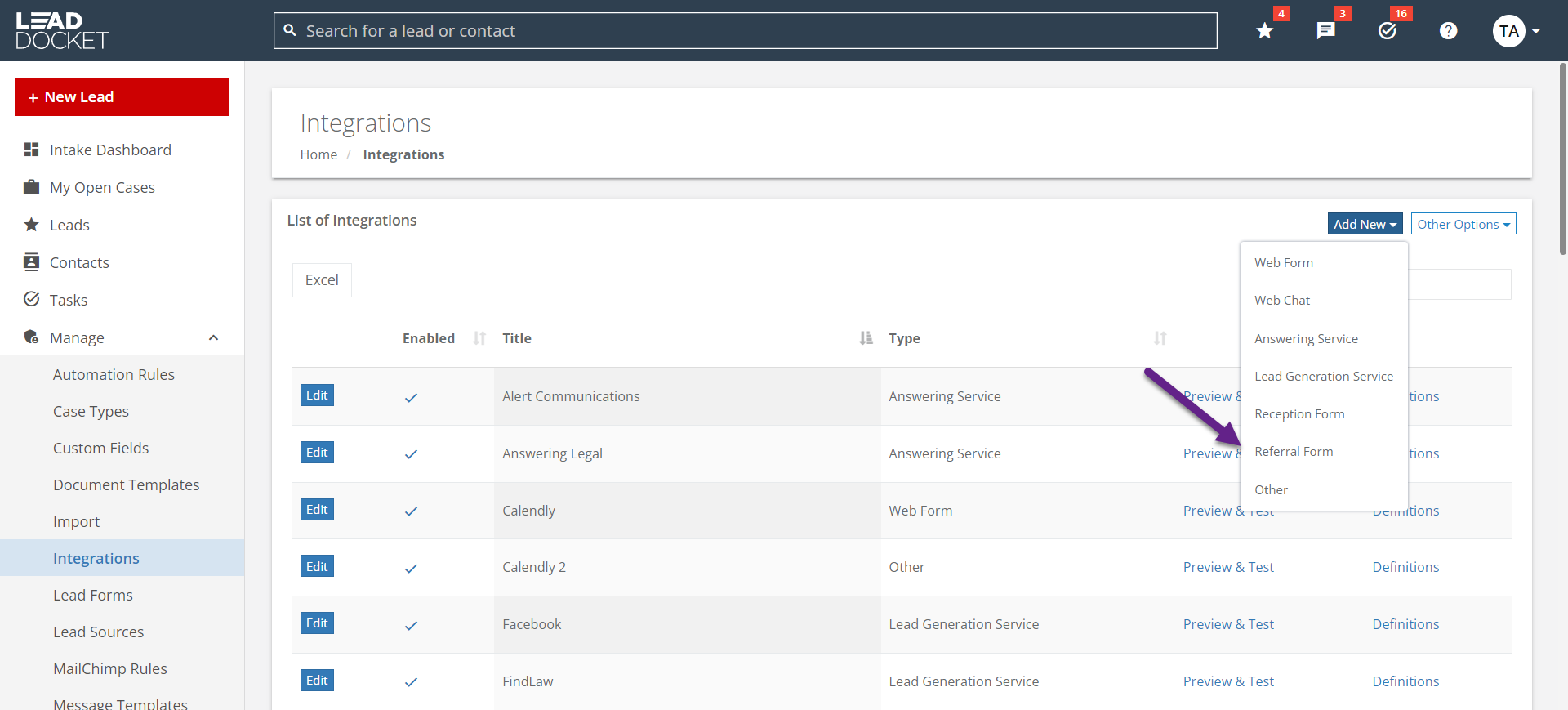 Lead Docket to Lead Docket Integration (Referral Sources) – Docket Launch