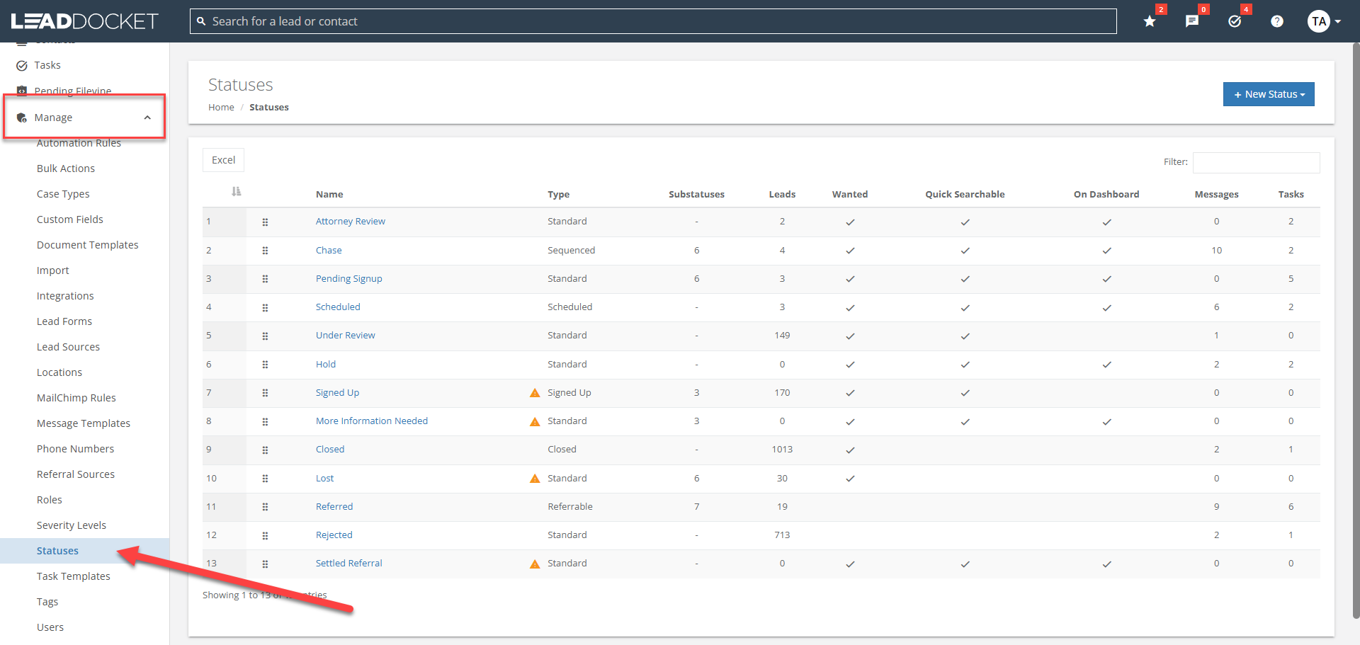 Lead Statuses – Docket Launch